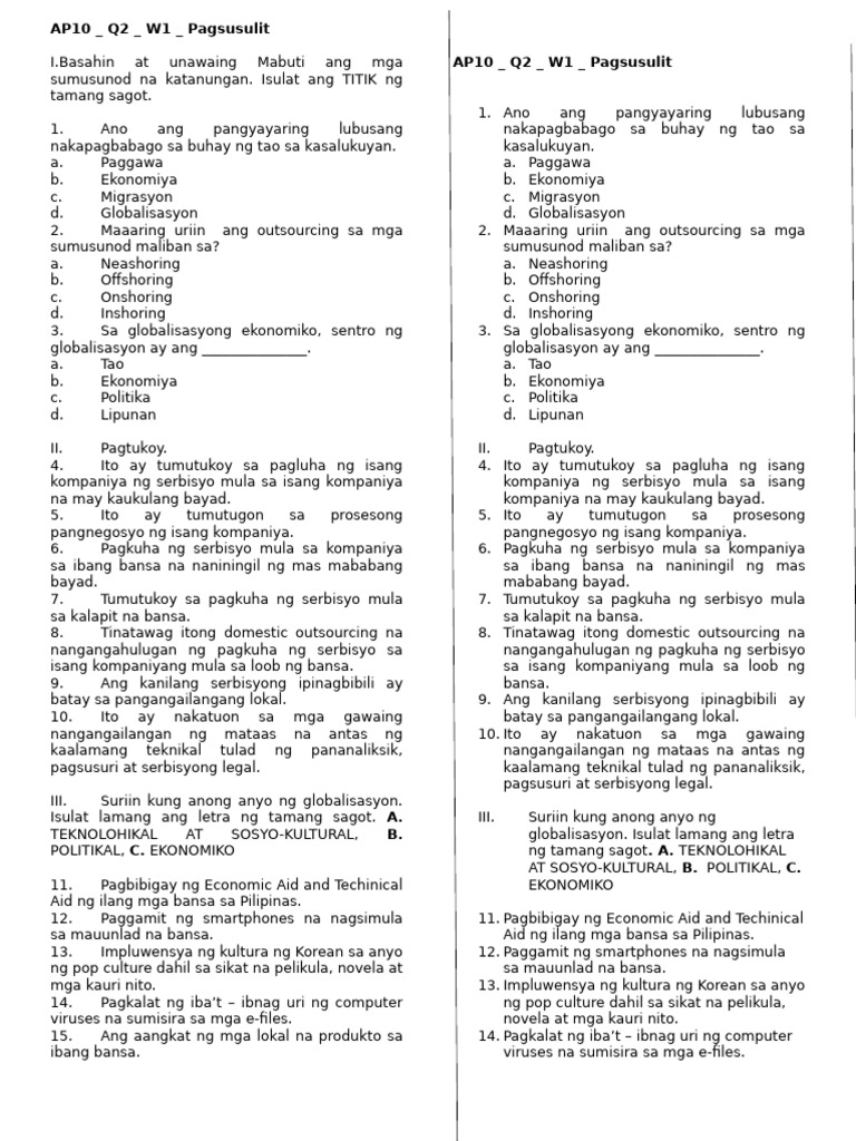 AP10 q2 w1 quiz | PDF