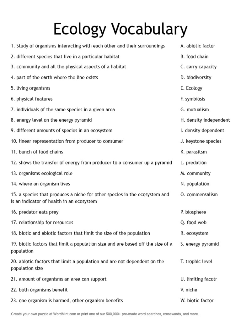 Ecology Vocabulary and Definitions | PDF | Ecosystem | Ecology