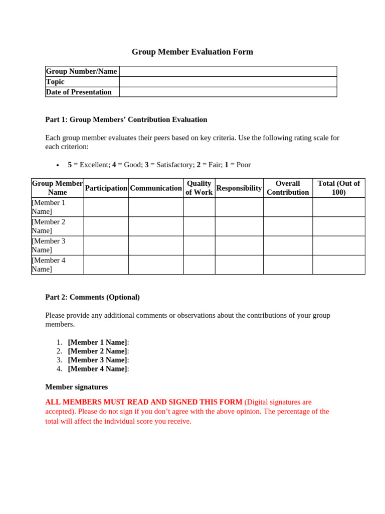 Group Member Evaluation | PDF