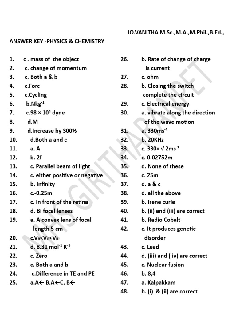 10th Science Unit 1 To 11 One Mark Answer Key English Medium PDF Download Here | PDF ...
