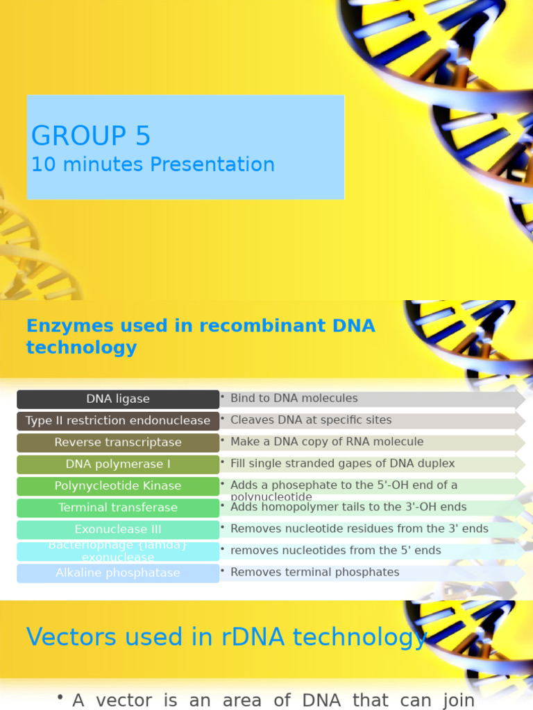 Group 5 Enzyme Vector Used in Rdna Technology | PDF | Vector (Molecular ...