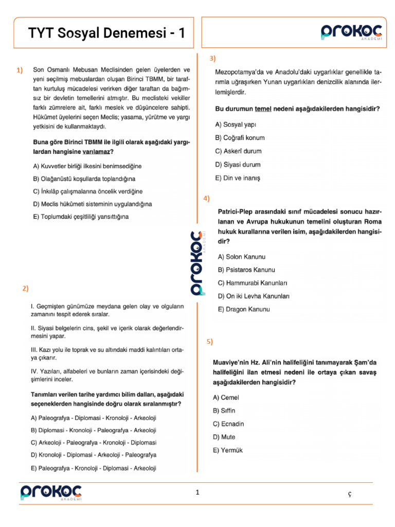 TYT Sosyal Denemesi - 1 | PDF