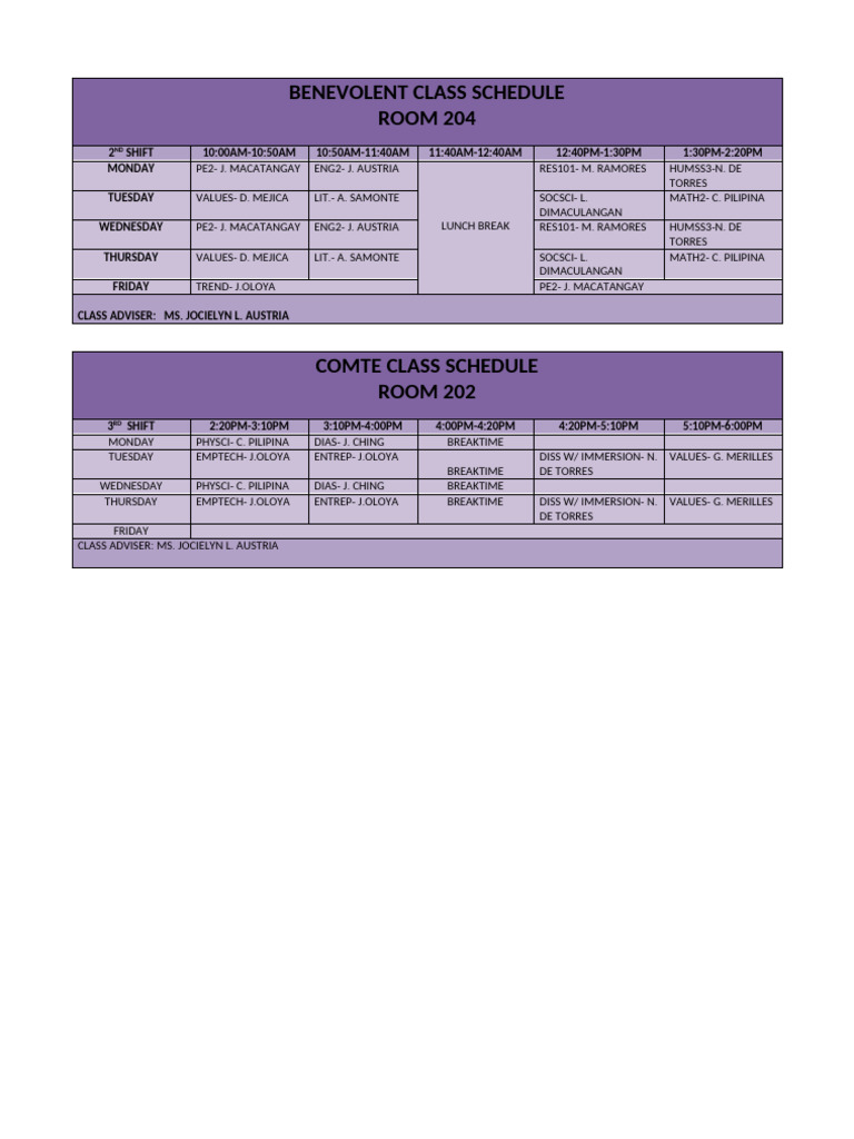 2nd Semester Class Schedule Overview | PDF