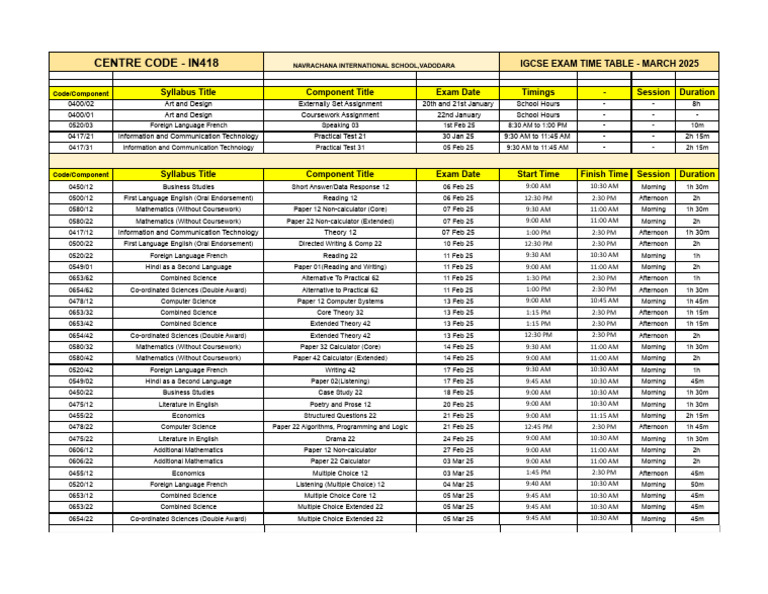 IGCSE Exam Timetable March 2025 (1) | PDF | Computing