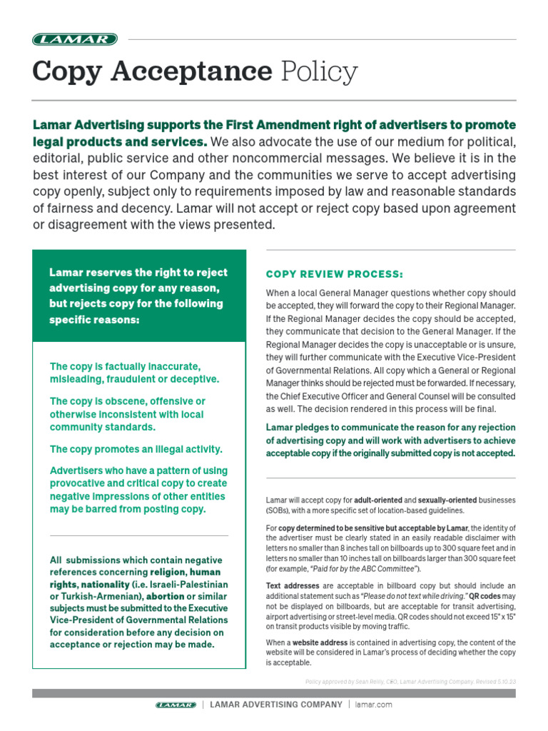 Lamar Copy Acceptance Policy | PDF | Electronic Cigarette | Advertising