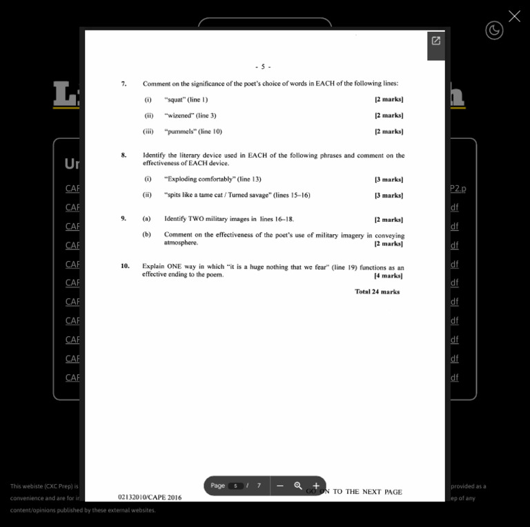 CXC Literatures in English Past Papers | PDF | Writing | Poetry
