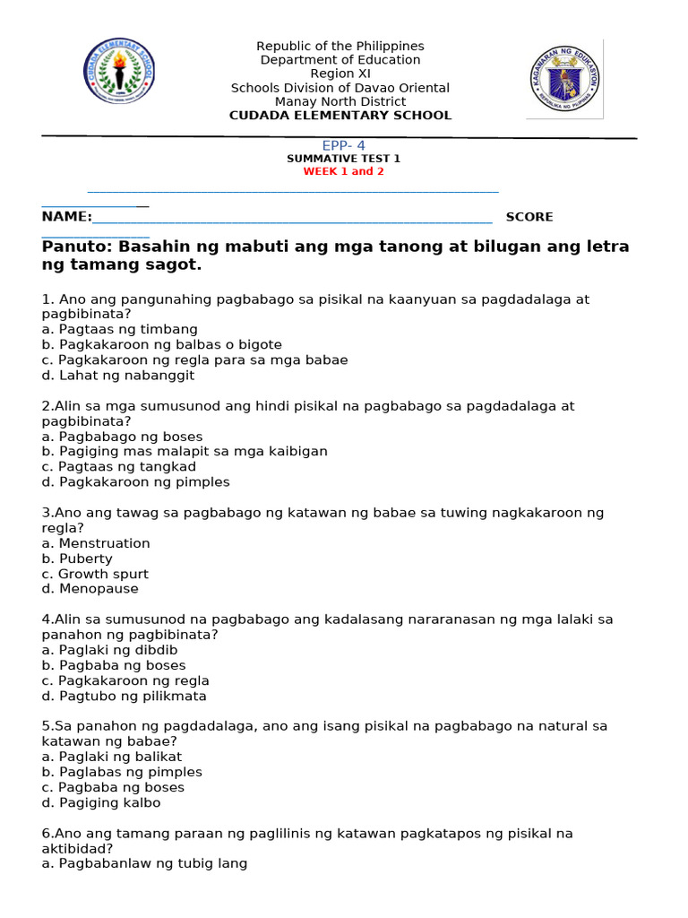 Epp 4 Summative No.1 Q3 | PDF