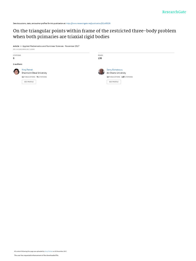 On The Triangular Points Within Frame of The Restricted Three Body ...