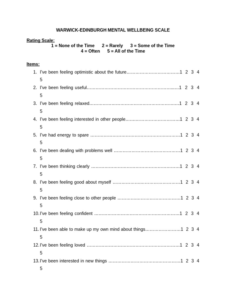 Warwick-Edinburgh Mental Wellbeing Scale | PDF