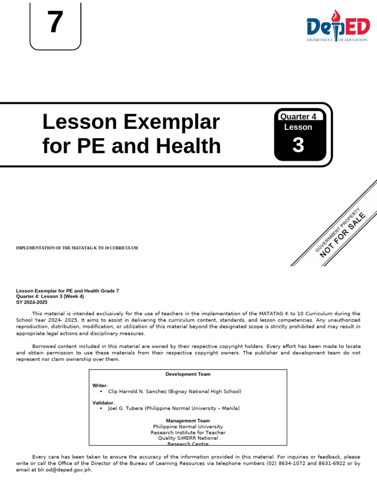 Q4 - LE - PEH 7 - Lesson 3 - Week 4 | PDF | Swimming | Learning