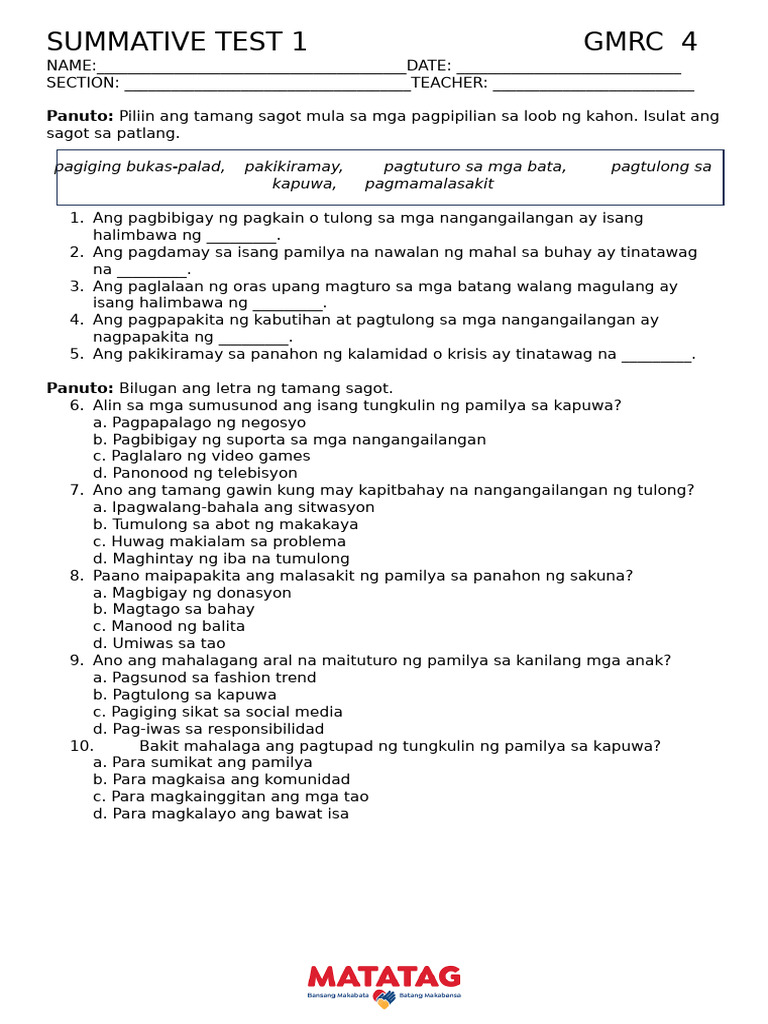 GMRC 4 Summative 01 | PDF