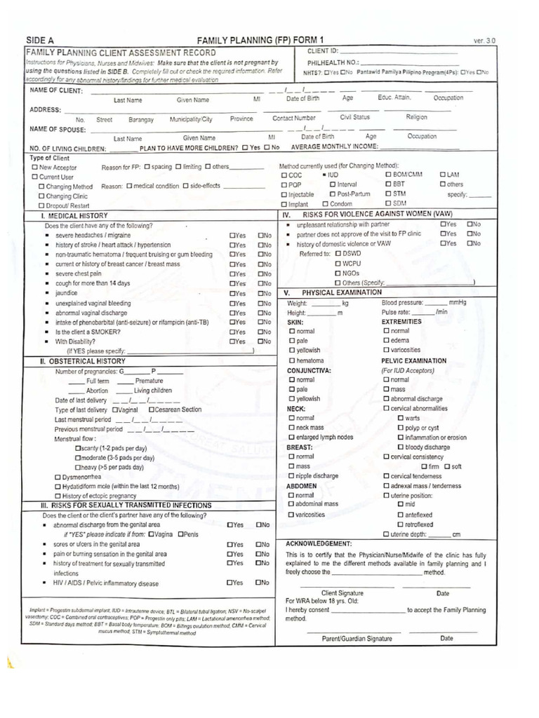 Family Planning Form | PDF