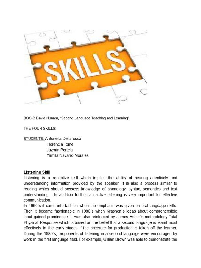 The Four Skills When Teaching English | PDF | Reading Comprehension ...