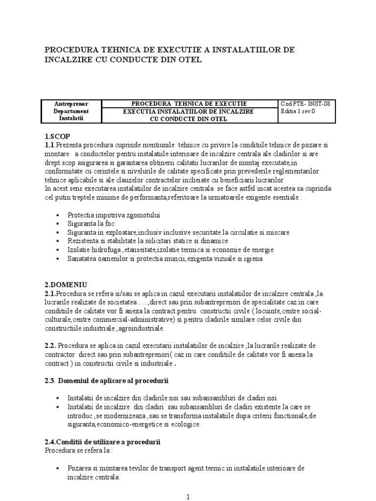 Proceduri Executie Instalatii Termice - Tevi Otel | PDF