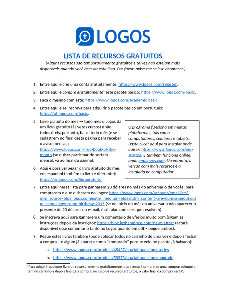 Recursos Gratuitos Logos e Faithlife | PDF | Livros