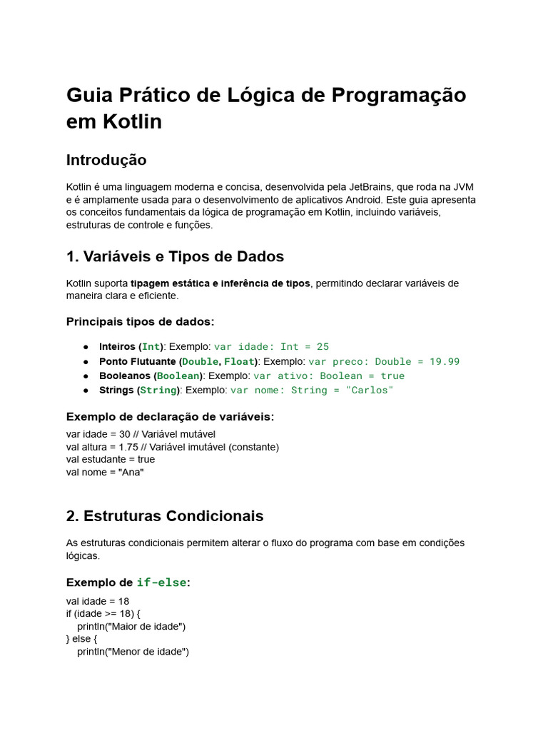 Guia Prático de Lógica de Programação em Kotlin | PDF | Tipo de dados ...