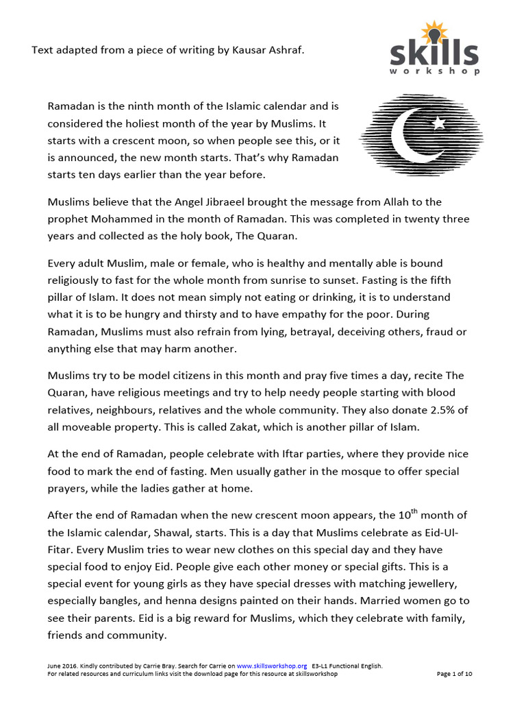 Ramadan worksheets E3 L1 | PDF | Ramadan | Information