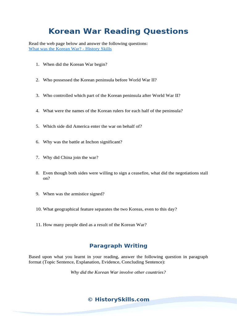Korean War Reading Questions Guide | PDF