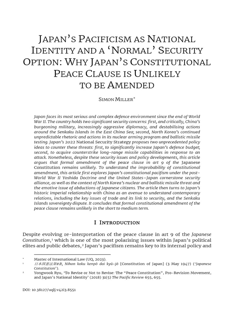 Japan's Pacifism and Constitutional Peace Clause | PDF | North Korea ...