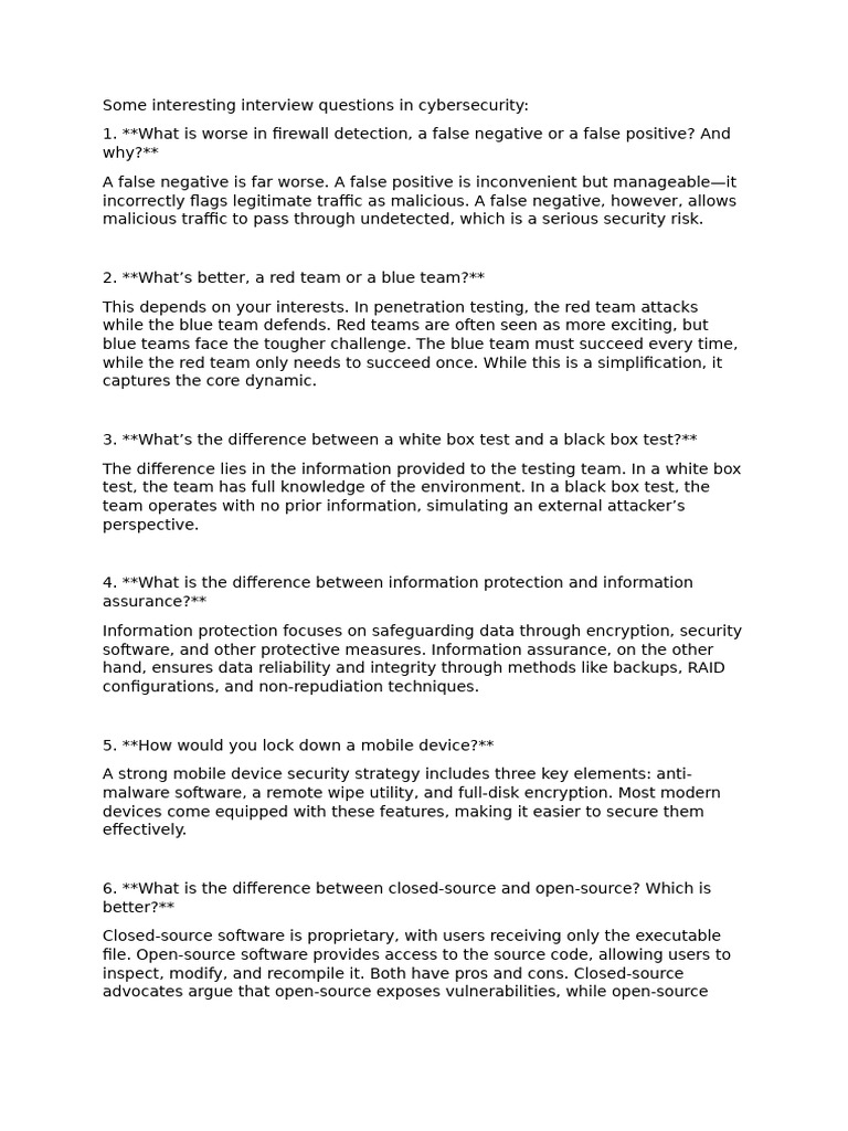Some interesting interview questions in cybersecurity | PDF ...
