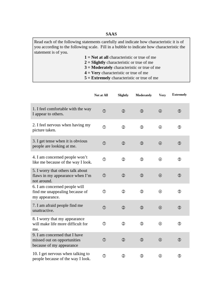 Appearance Anxiety Scale | PDF | Psychology | Behavioural Sciences
