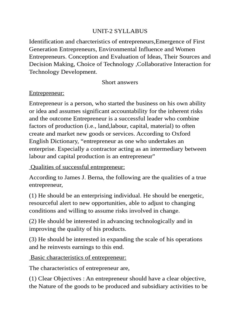 Unit 2 | PDF | Entrepreneurship | Idea