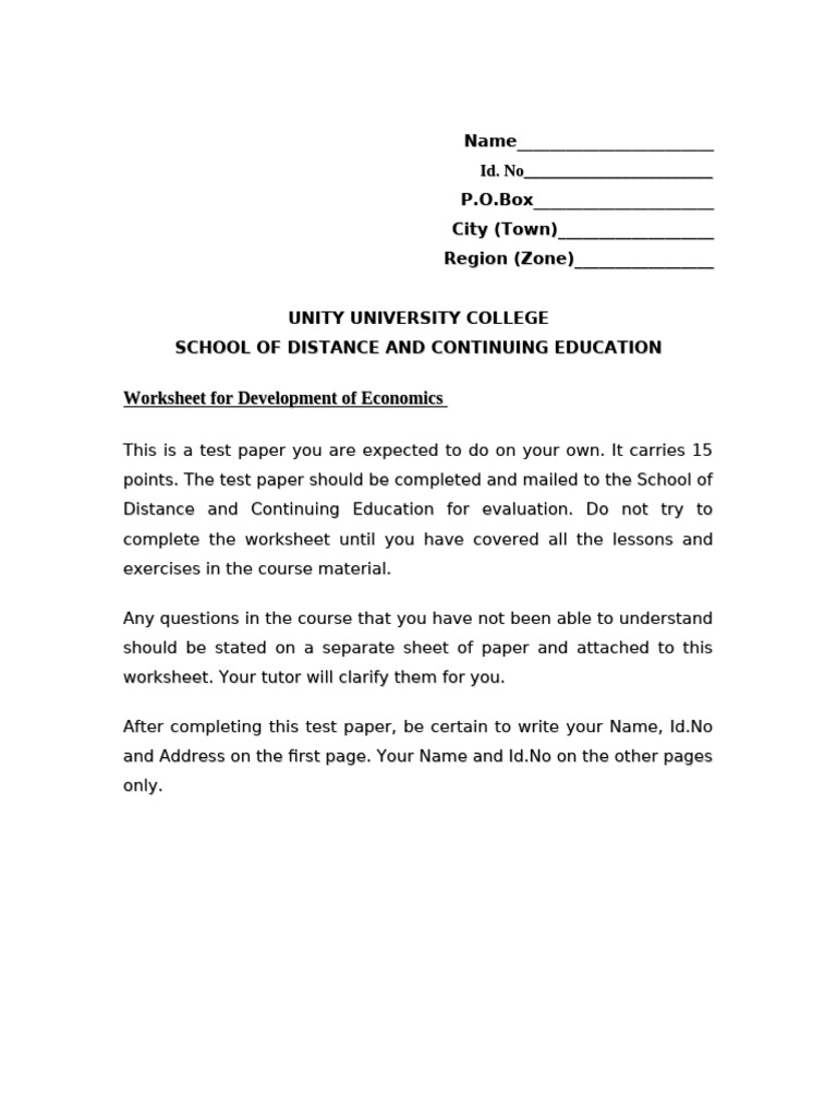 Economics Development Worksheet | PDF | Economic Growth | Labour Economics