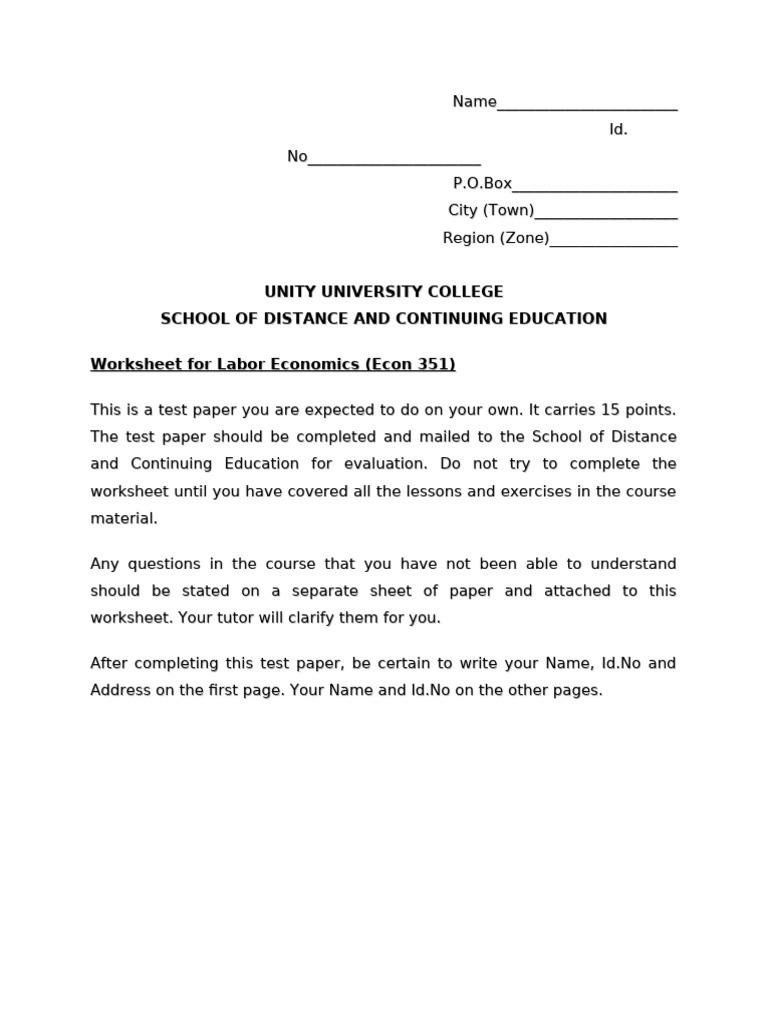 Labor Economics Worksheet | PDF | Labour Economics | Economies