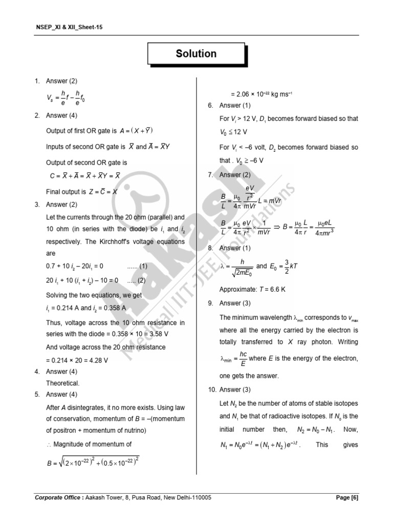 Nsep Xi & Xii Sheet-15 (Sol.) | PDF | Electronic Engineering | Electrical Engineering