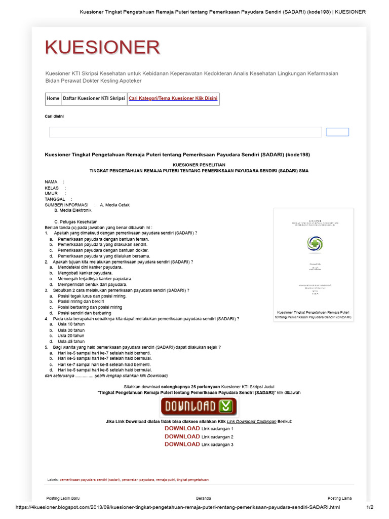 Kuesioner Pengetahuan SADARI Remaja | PDF