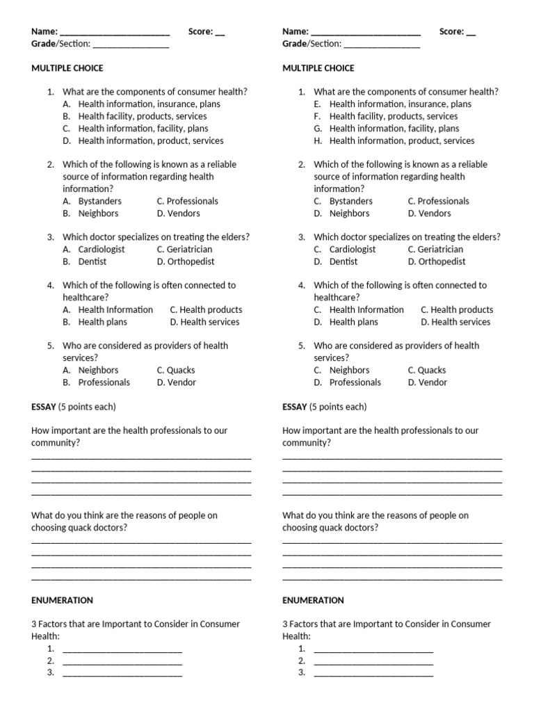 G10 Health Long Quiz 1st Quarter | PDF | Health Care | Medicine
