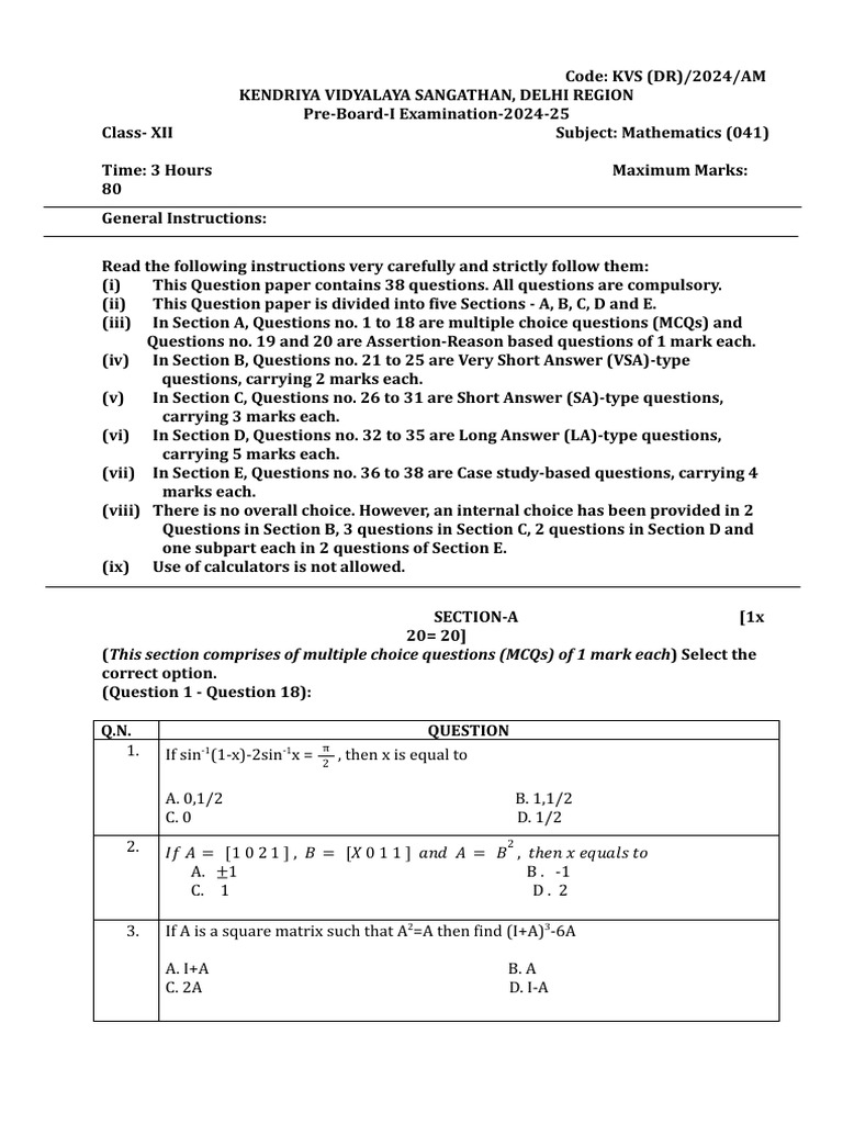 QP_ Maths_ XII_ SET2.docx - Google Docs | PDF | Length | Coordinate System