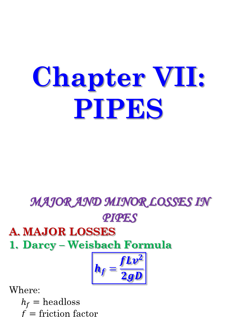 VII. 1 Minor and Major Losses in Pipes | PDF | Classical Mechanics ...