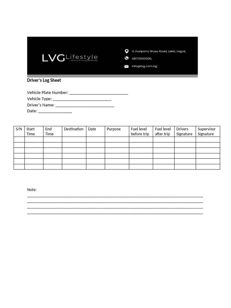 Driver's Log Sheet Template | PDF