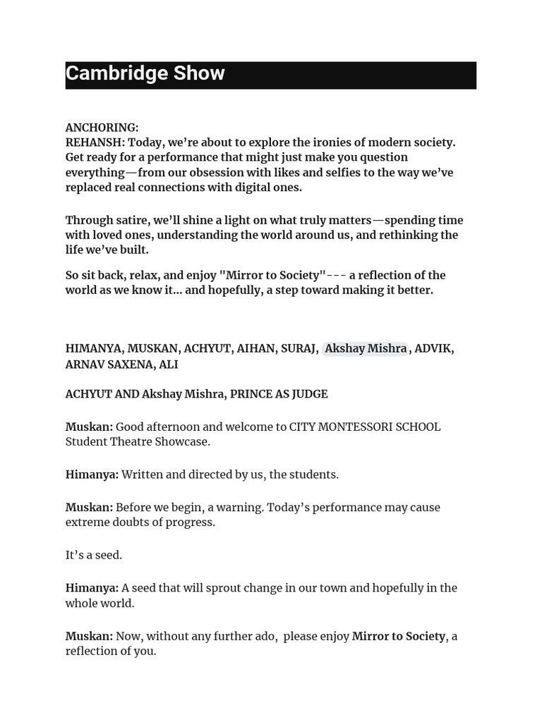 High School Theatre Show - SNL | PDF