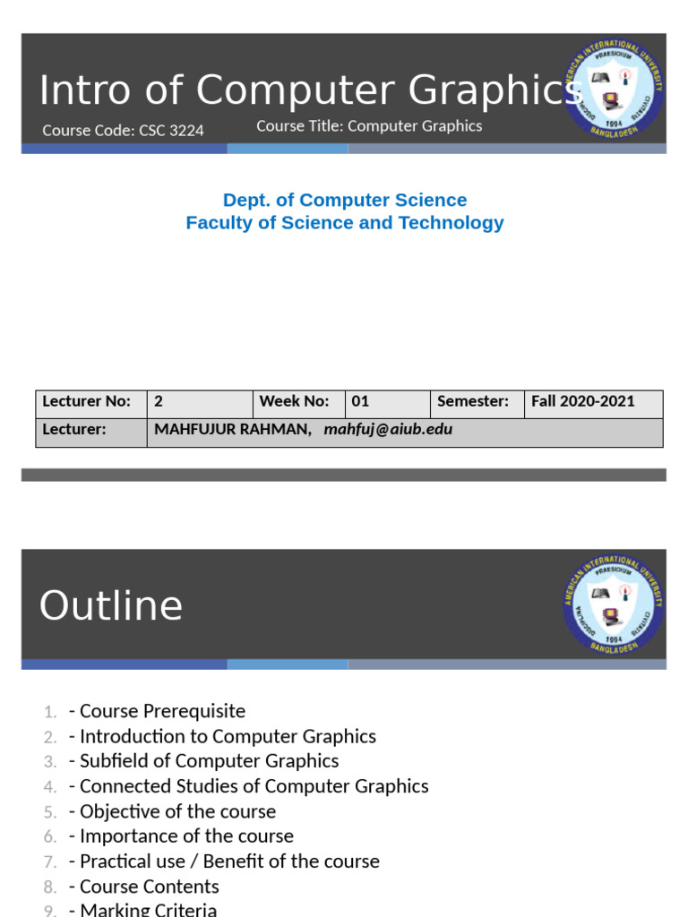 02 - Introduction Lecture of CG | PDF | Computer Graphics | 2 D Computer Graphics