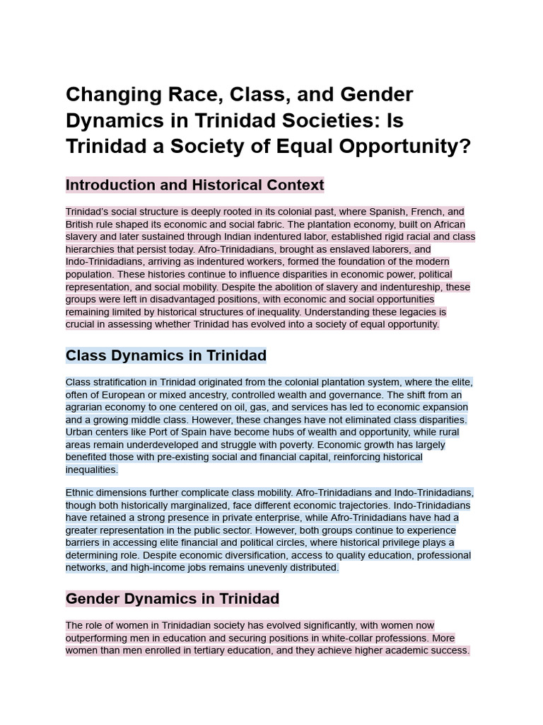 Trinidad's Inequality: Race, Class, Gender | PDF | Economic Inequality ...