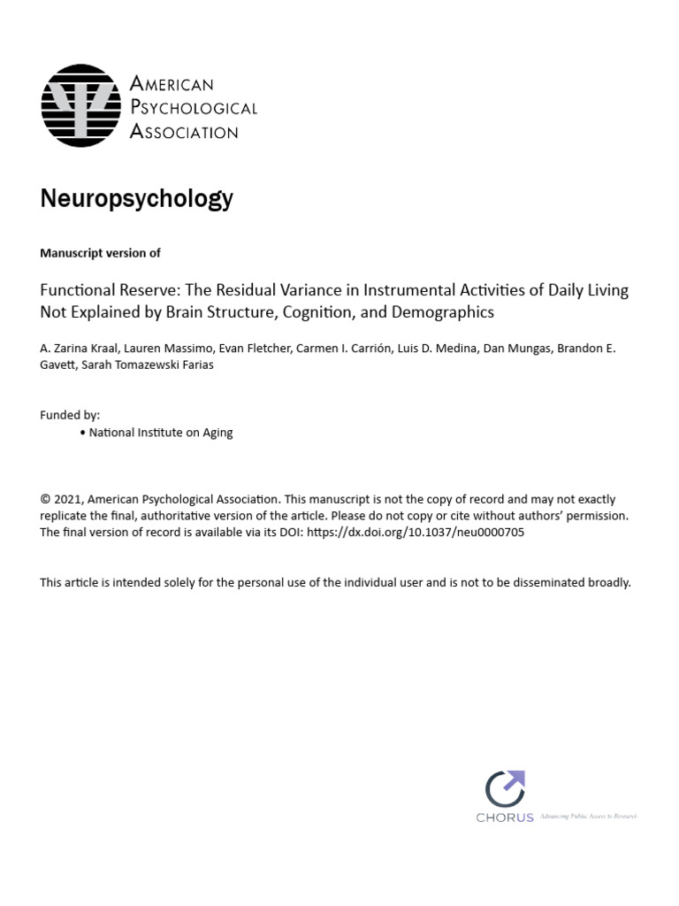 2021 Functional Reserve | PDF | Dementia | Dependent And Independent ...