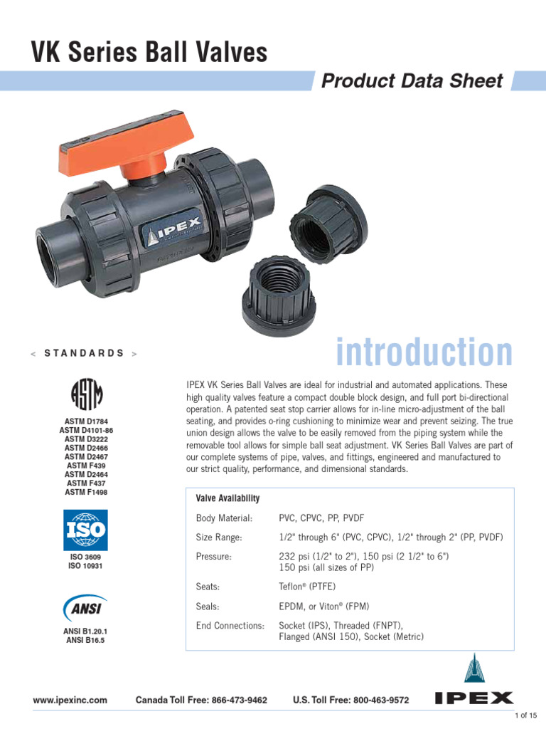VK Series Ball Valves Product Data Sheet | PDF | Valve | Mechanical Engineering