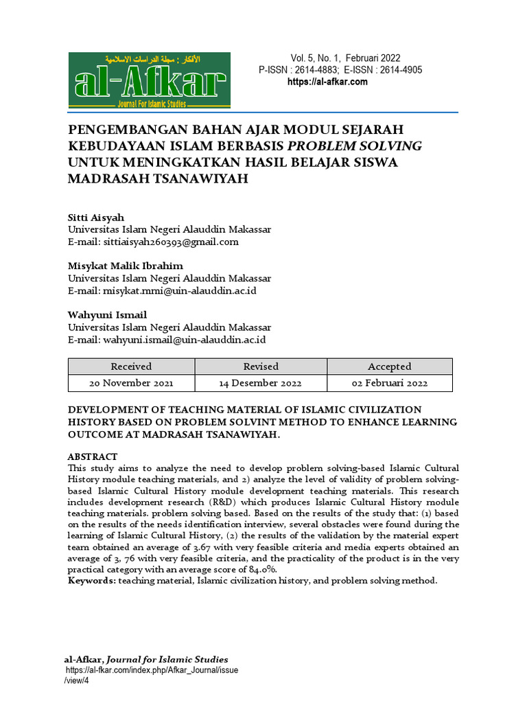 Pengembangan Bahan Ajar Modul Sejarah Kebudayaan Islam Berbasis Untuk Meningkatkan Hasil Belajar ...