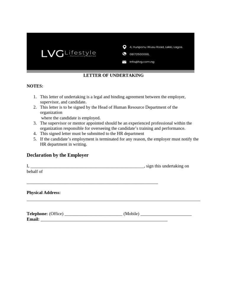 Legal Letter of Undertaking Template | PDF | Human Resource Management ...