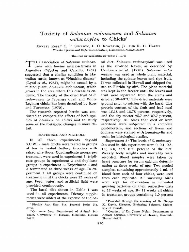 Toxicity of Solanum - Sodomaeum and Solanum | PDF | Experiment