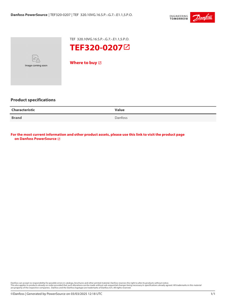 Danfoss Product Details 2025 03 03 | PDF
