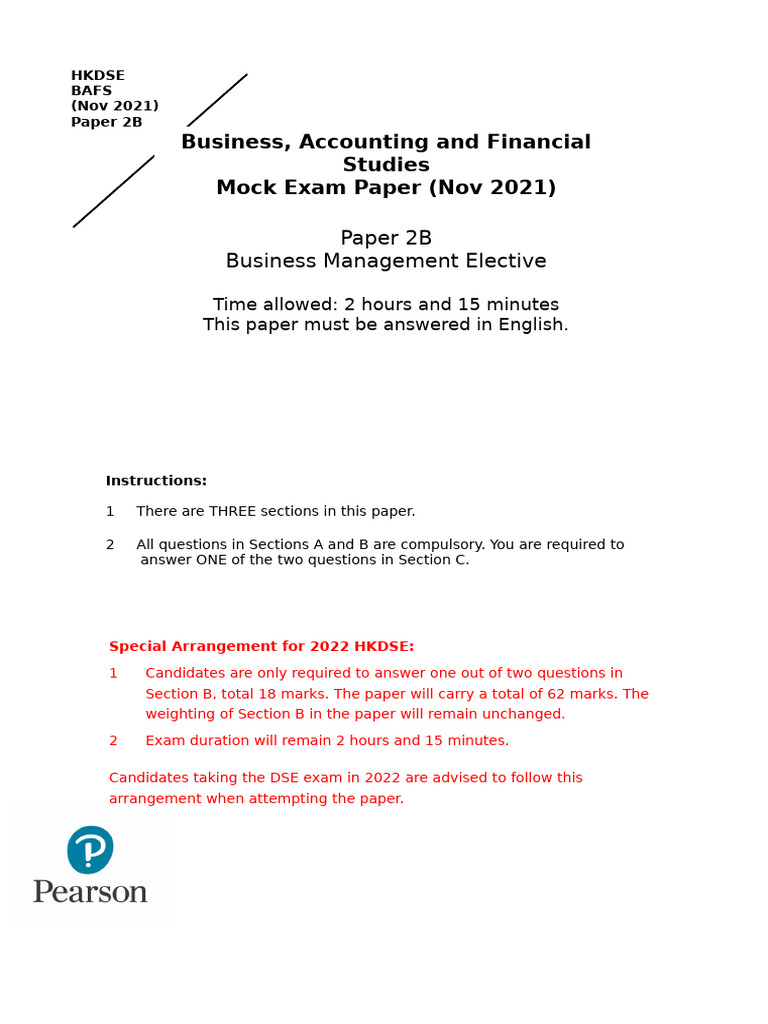 Mock Paper Nov 2021 Paper 2B Questions Eng | PDF | Customer | Risk