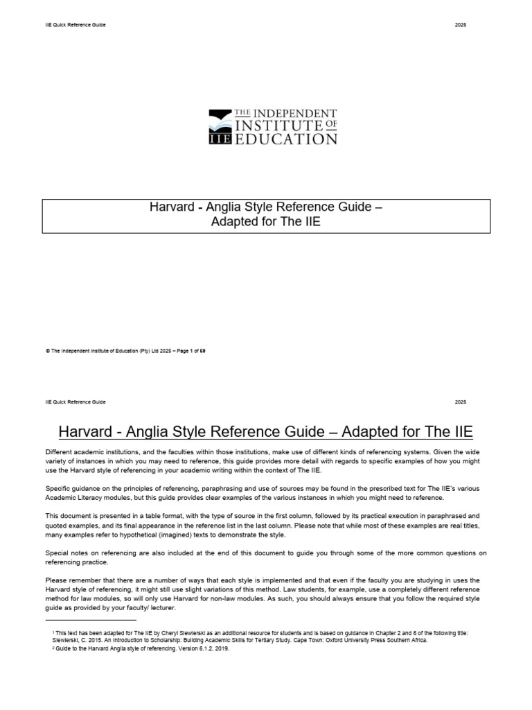 The IIE Harvard Anglia Style Reference Guide 2025 | PDF | Books | Websites