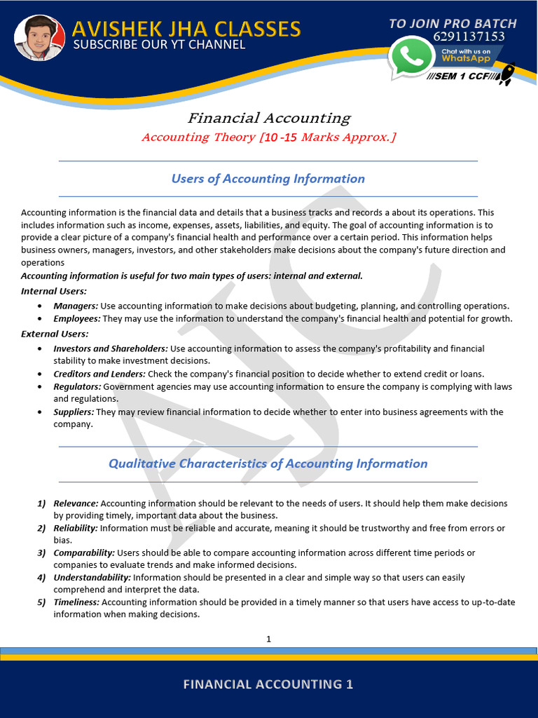 Financial Accounting 1 Theory (SEM 1) | PDF | Expense | Revenue
