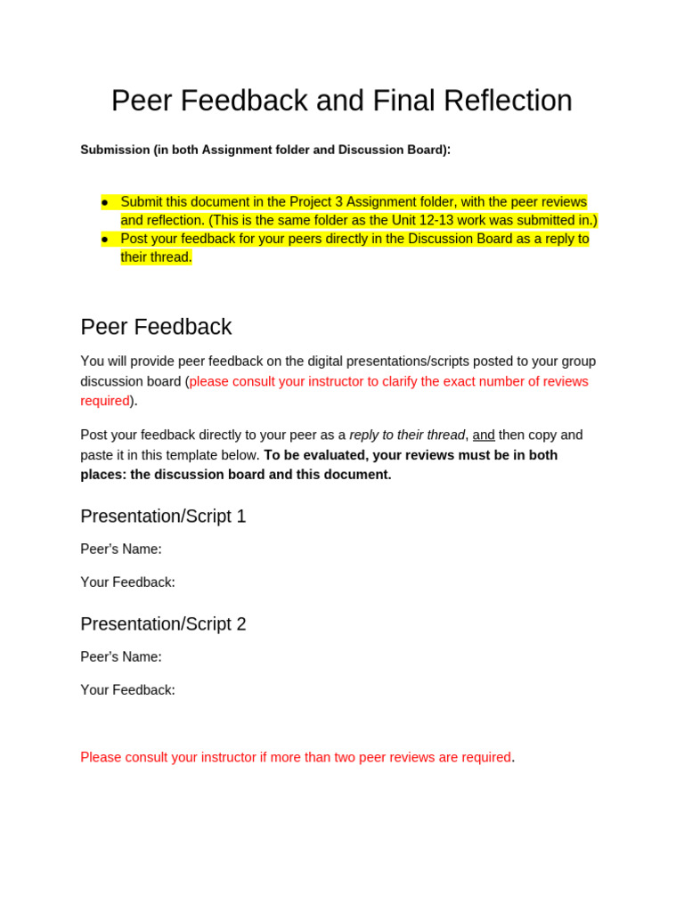 Peer Feedback and Reflection Guidelines | PDF