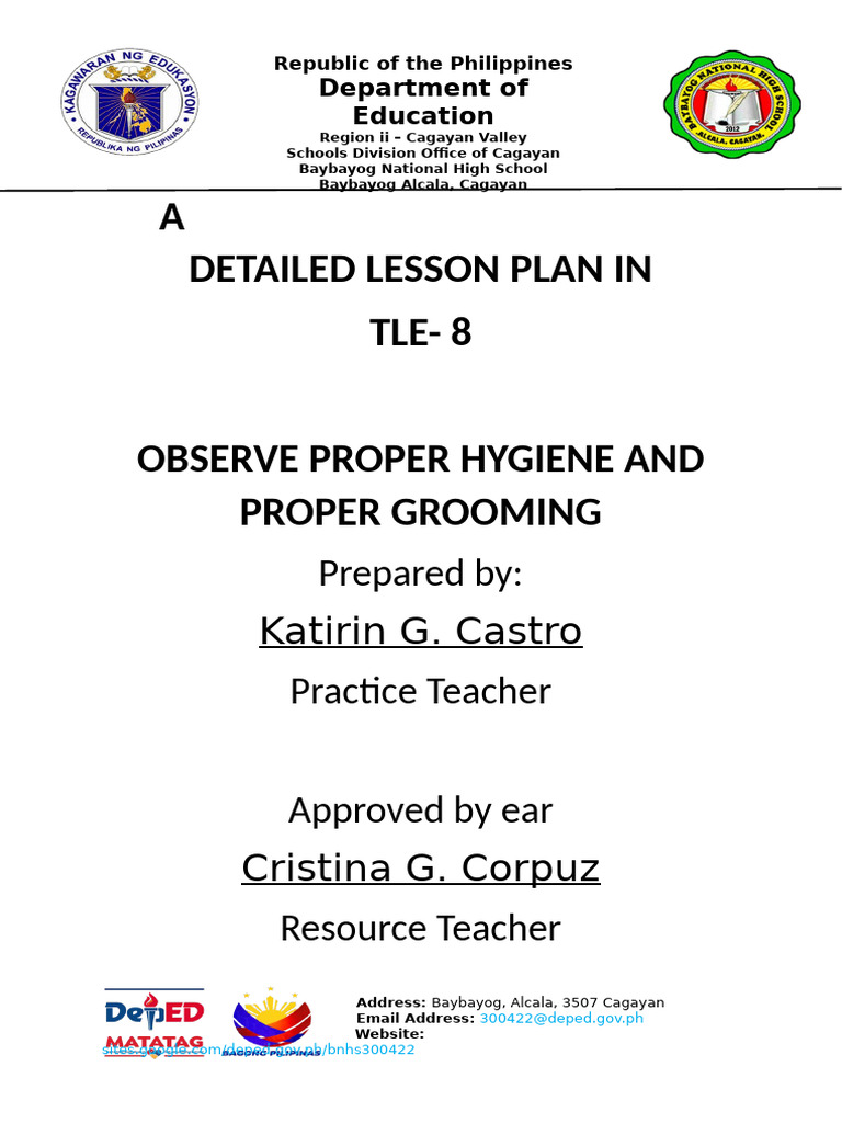 TLE 8 Lesson Plan: Hygiene & Grooming | PDF | Hand Washing | Hygiene