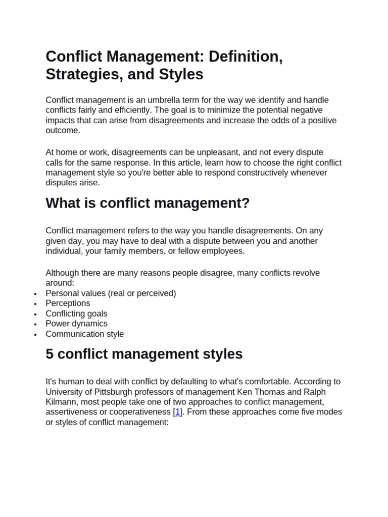 Effective Conflict Management Styles | PDF | Psychological Concepts ...