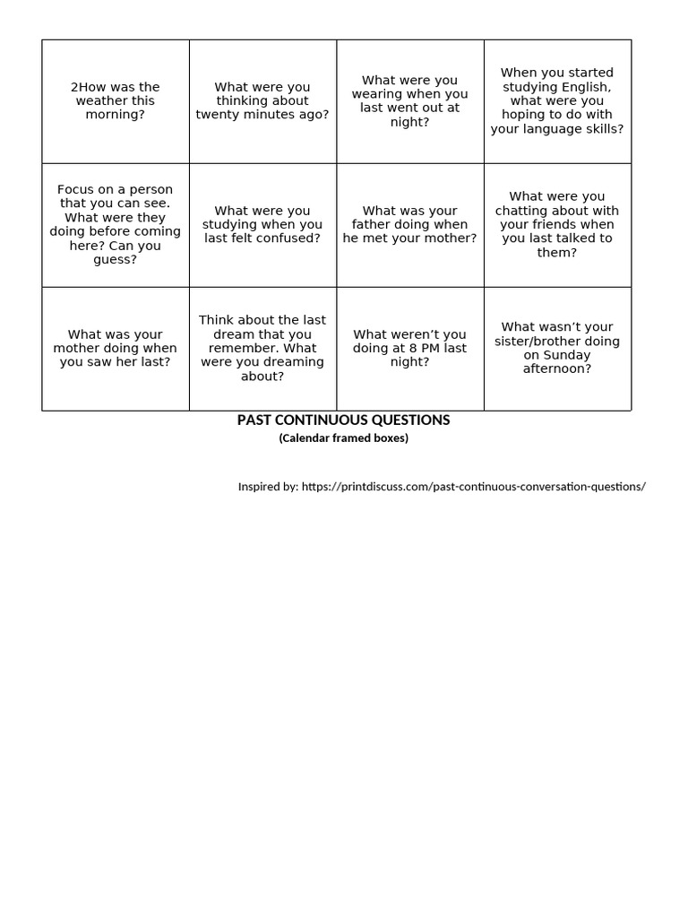 Past Continuous Conversation Cards | PDF